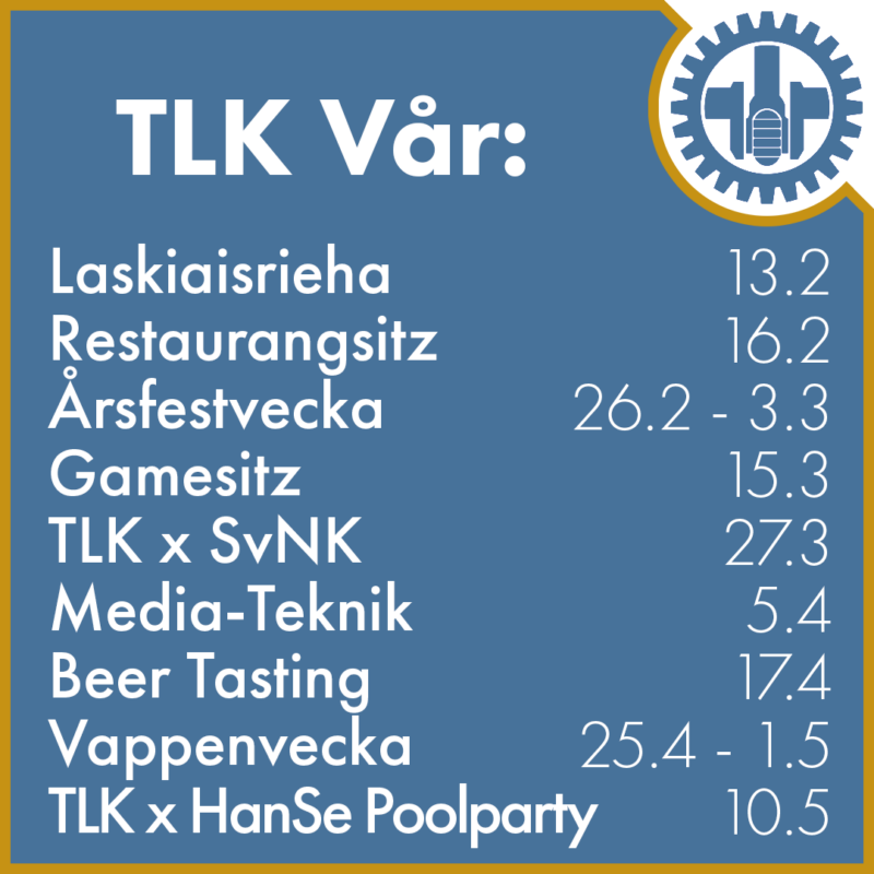 TLK evenemangskalender våren 2024 - Tekniska Läroverkets Kamratförbund r.f.